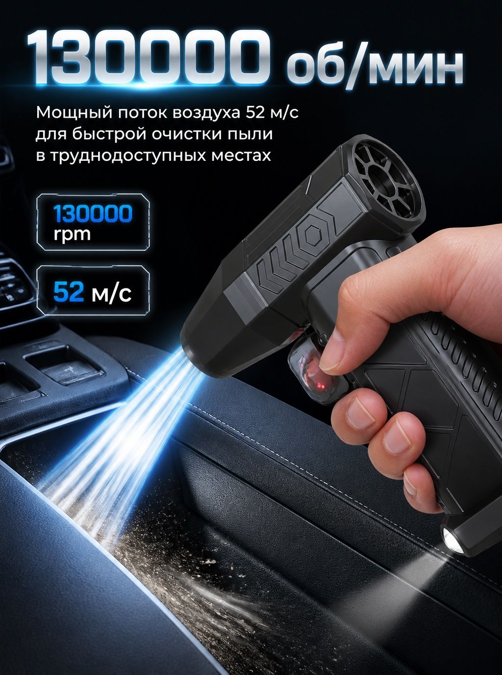 Воздуходувка портативная/ ветродуйка аккумуляторная/ турбовентилятор 130000/ турбо вентилятор