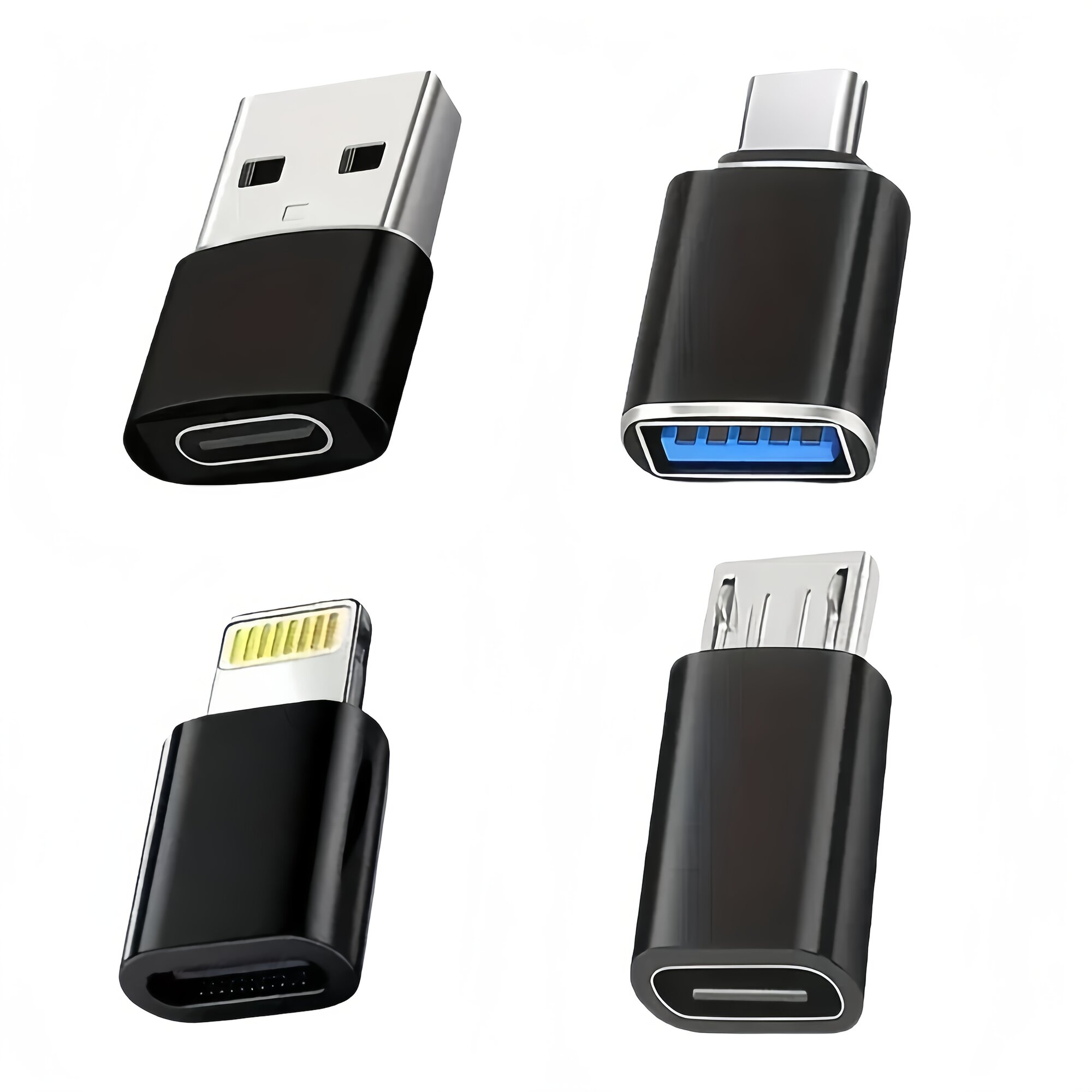 Набор переходников USB-C, адаптер Type-C на USB и Micro USB на Type-C, 4 шт, черный