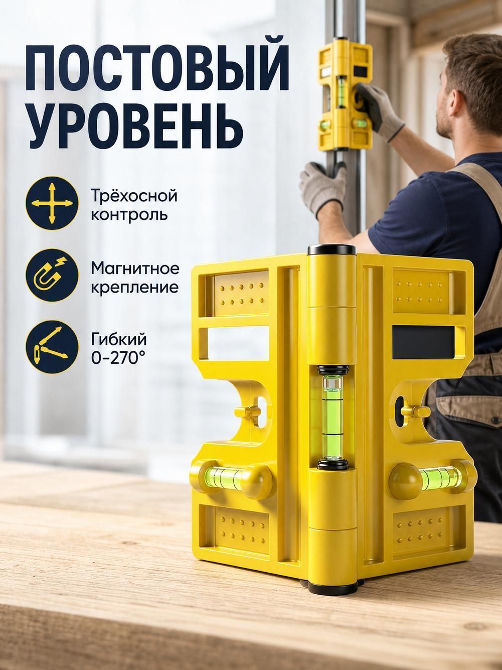 Складной магнитный уровень с тремя глазками, точность, мощные магниты и эластичная лента для фиксации на любых поверхностях