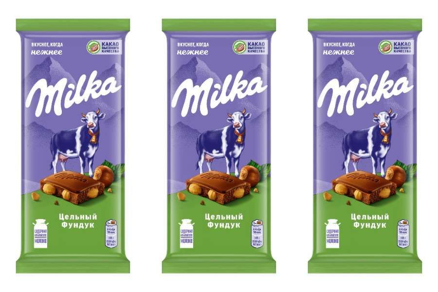 Милка молочный шоколад с цельным Фундуком, 80 г, 3 шт