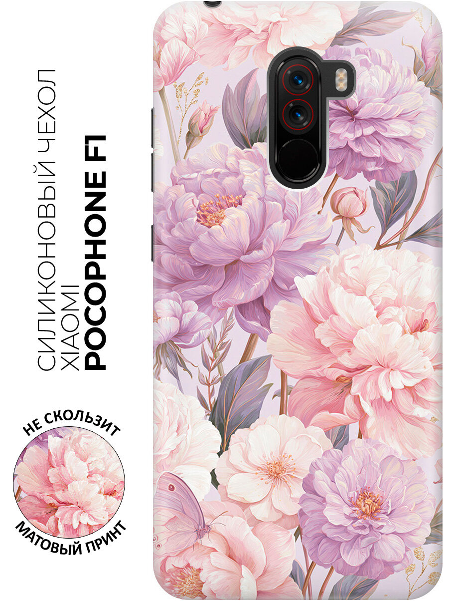 Силиконовый чехол на Xiaomi Pocophone F1 с принтом "Шепот пионов"