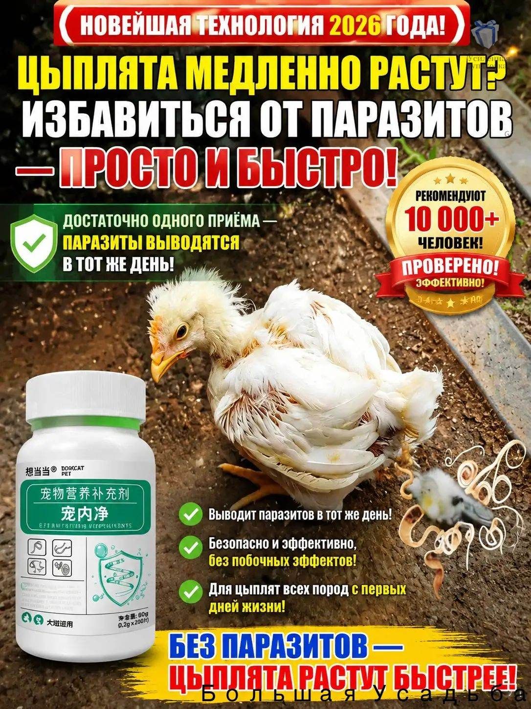 Средство от глистов для кур и уток, натуральный антигельминтик для домашней птицы, таблетированная форма, для контроля внутренних и внешних паразитов у несушек, гусей и индюков.