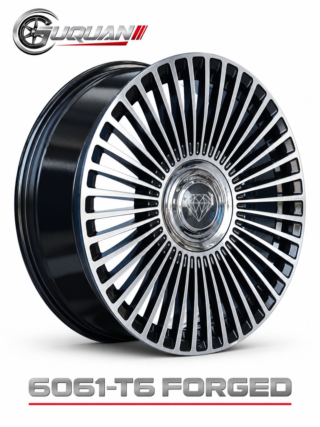 Кованый колесный диск ABW 3243E2190-2 R21 9J ET35 5x108, глянцевый черный с проточенной лицевой поверхностью