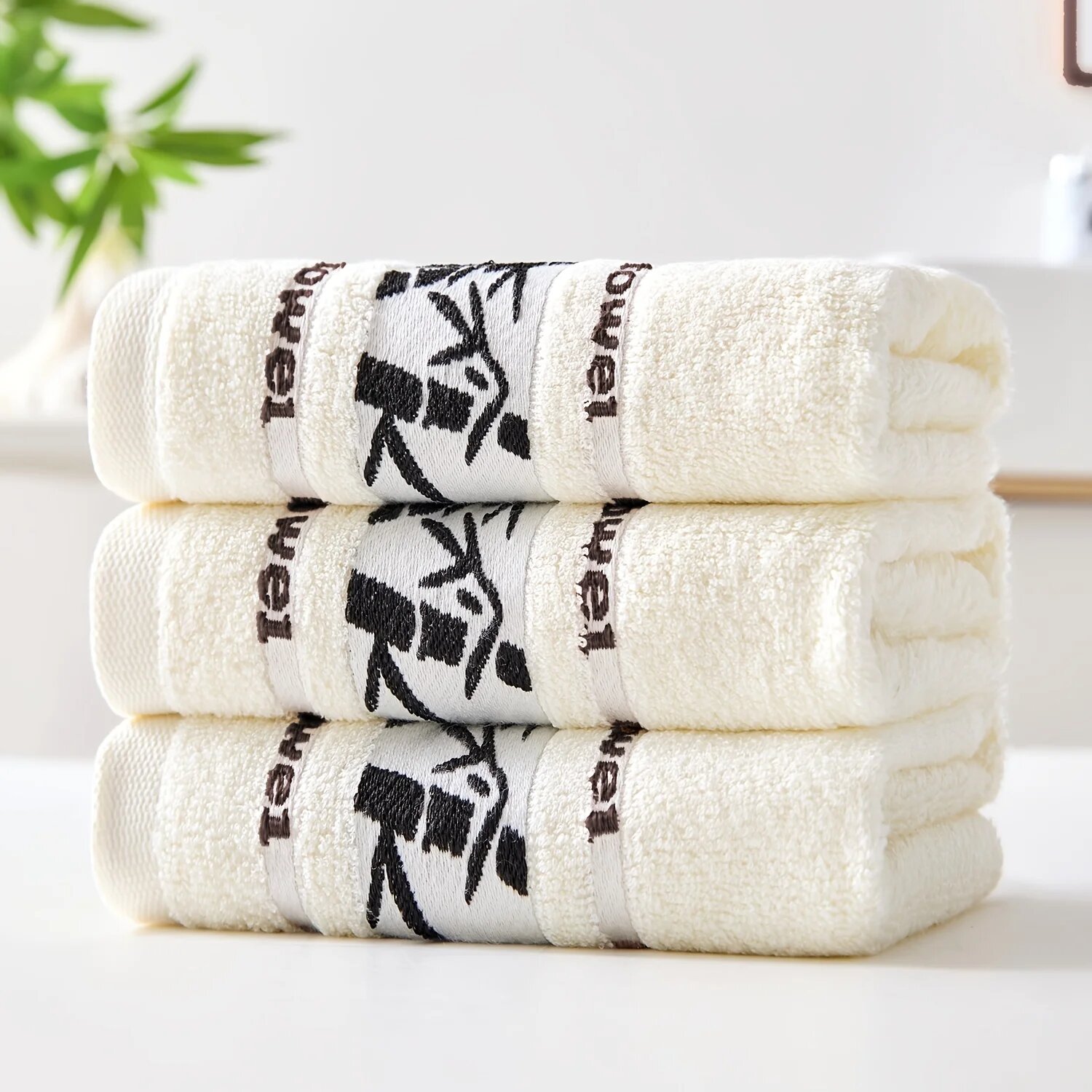 Набор из 3 зеленых бамбуковых полотенец Белый, 3pcs 34x74cm, BB cream