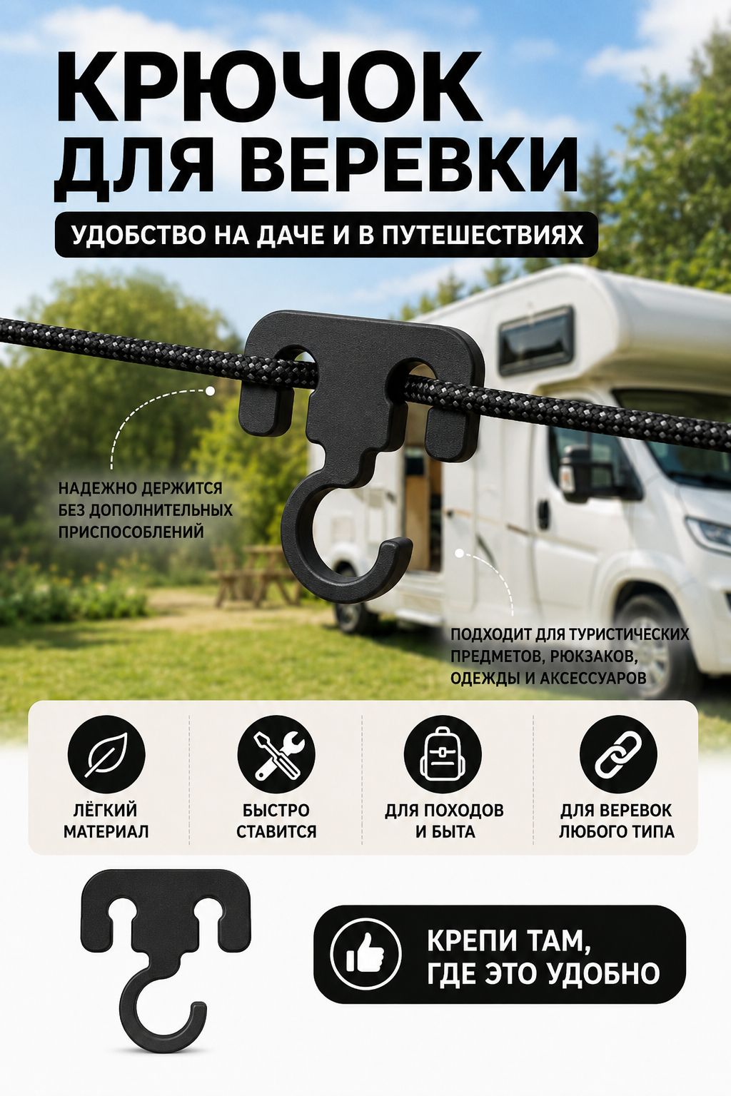 Крючки для веревки 3 шт, универсальные крепления для кемпинга, палатки, тента, подвесные пластиковые крючки до 8 мм