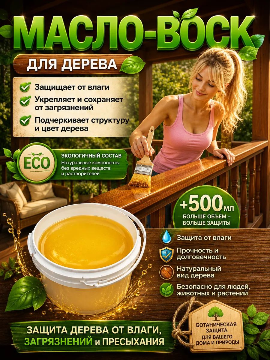 Масло-воск, Масляная, Полуматовое покрытие, 0.5 л, 0.45 кг, горчичный, масло или защитная пропитка для дерева, для