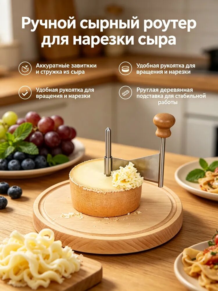 Вращающаяся терка для сыра CHEFTOOL с деревянным основанием и лезвием из нержавеющей стали, для сервировки западных блюд, создает воздушные сырные завитки для декора блюд