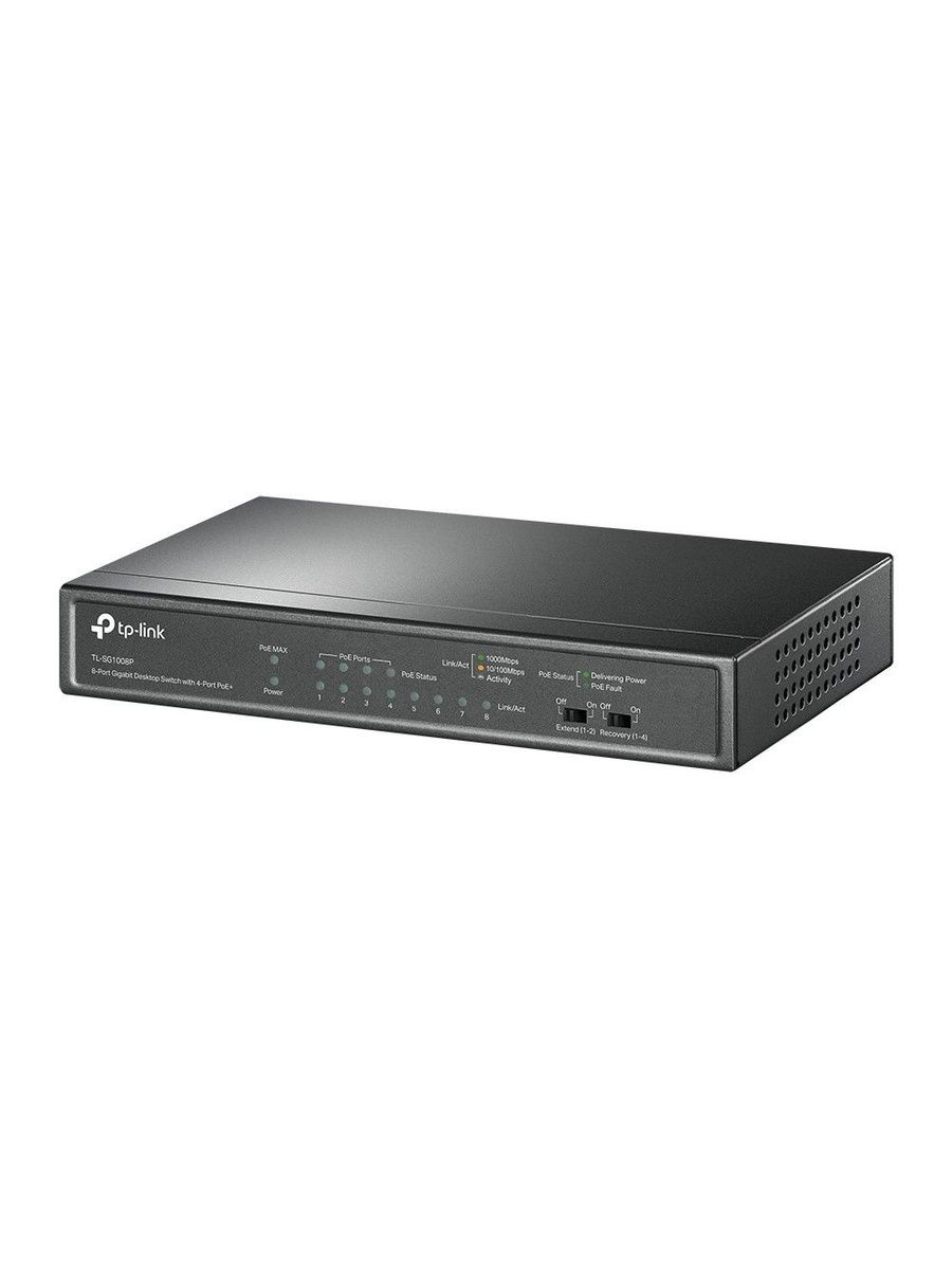 Коммутатор TP - Link TL - SG1008P гигабитный неуправляемый, 8xRJ45 1Гбит/с, PoE+ 64Вт, с поддержкой автосогласования и авто - MDI/MDIX