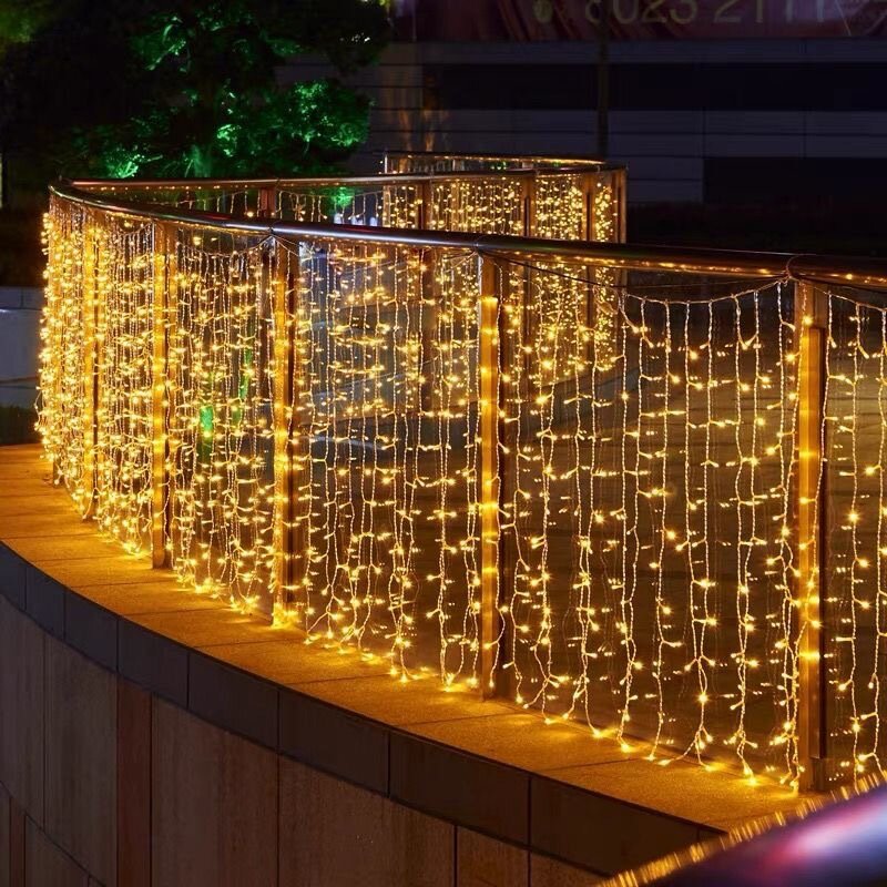 Светодиодная гирлянда-штора Solar-6x3M 600 LED, теплый свет, уличное украшение на солнечной батарее для сада и праздника