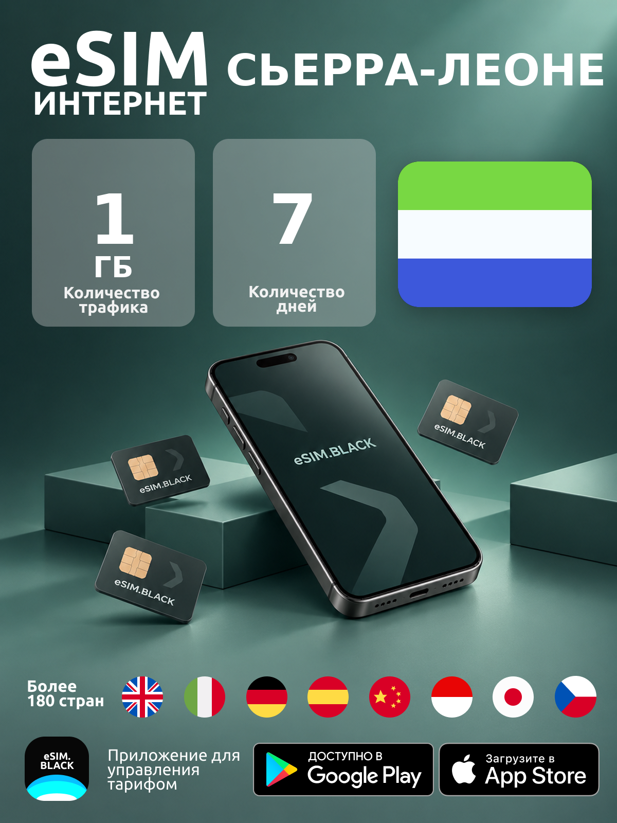 Сьерра-Леоне/7 дней/1 ГБ - eSIM для мобильного интернета ( iPhone | Android ).
