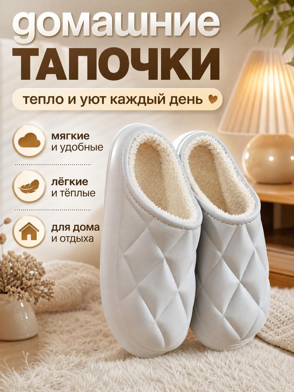 Тапочки, размер 42-43, серый