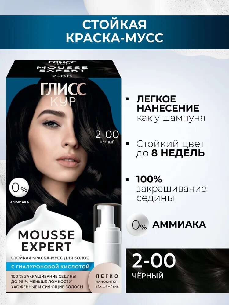 Глисс Кур Mousse Expert Стойкая краска-мусс 2-00 Черный
