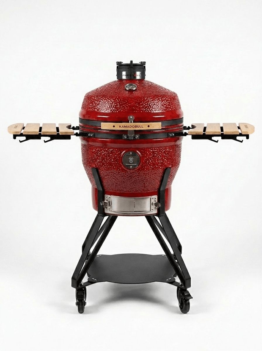 Керамический угольный гриль-барбекю KamadoBull PRO 22 (54 см) профессиональный камадо для дачи, красный