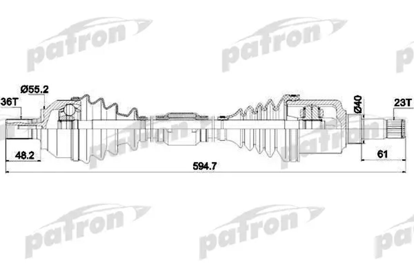 Привод Пер. лев.36X619X56X23 Ford C-Max 04-07, Focus Ll 06- (PATRON PDS0382)