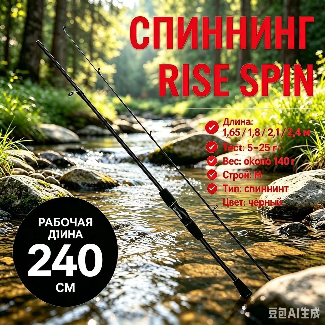 Спиннинг, рабочая длина: 240 см , до 25 гр