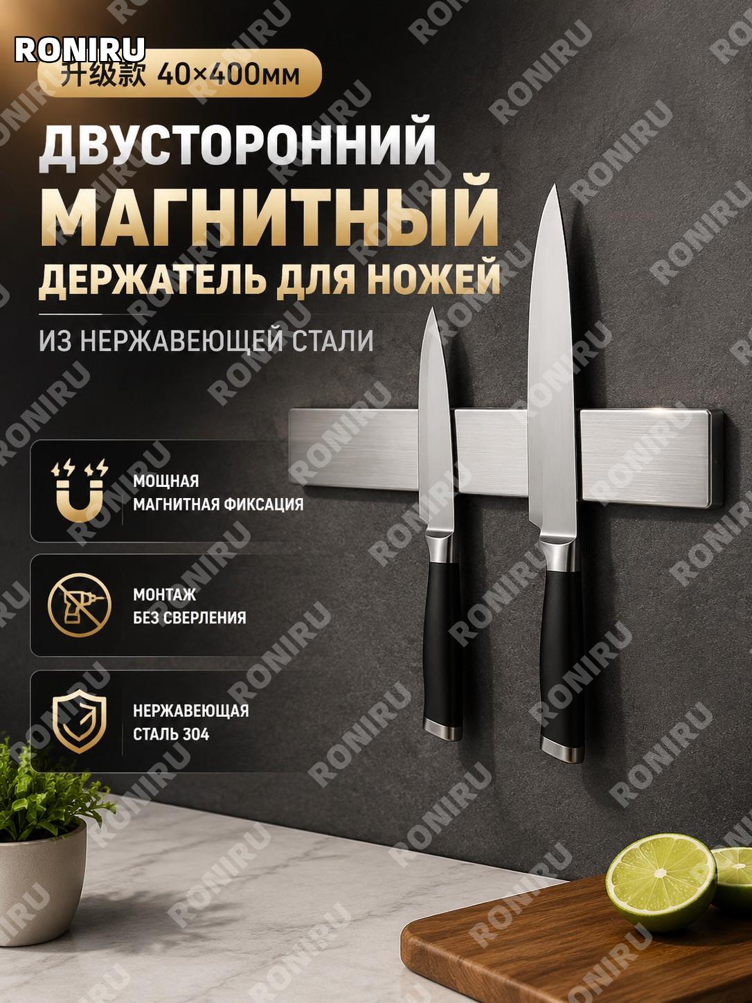 Настенный магнитный держатель для ножей 40-400, двусторонний магнитный ножевой держатель 304 нерж. сталь на кухню