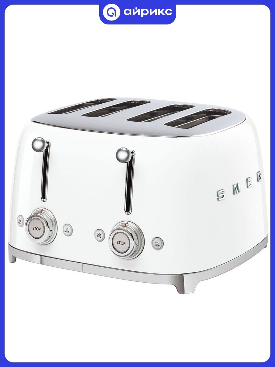 Тостер Smeg TSF03WHEU, 2000 Вт, 4 отделения, 6 режимов, белый