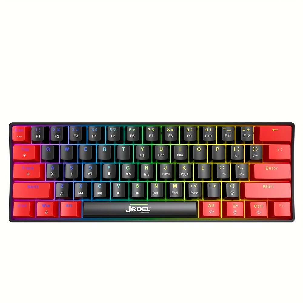 Механическая игровая клавиатура 61 клавиша с RGB подсветкой, черная/красная, линейные переключатели, для ПК и ноутбуков