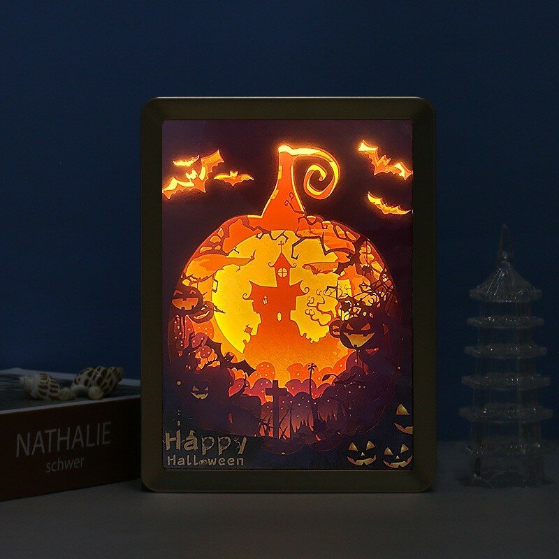 3D бумажная вырезка ночник с Хэллоуином, цветной дизайн, размеры 19.5x14.5x4 см