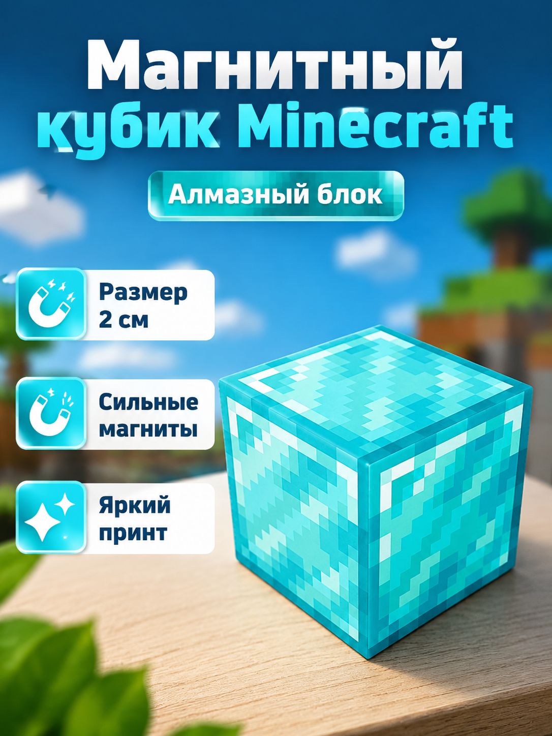 Магнитный конструктор 2 см: блок Алмазный блок , для детей 4 6 лет, пластик с магнитами, 10 шт