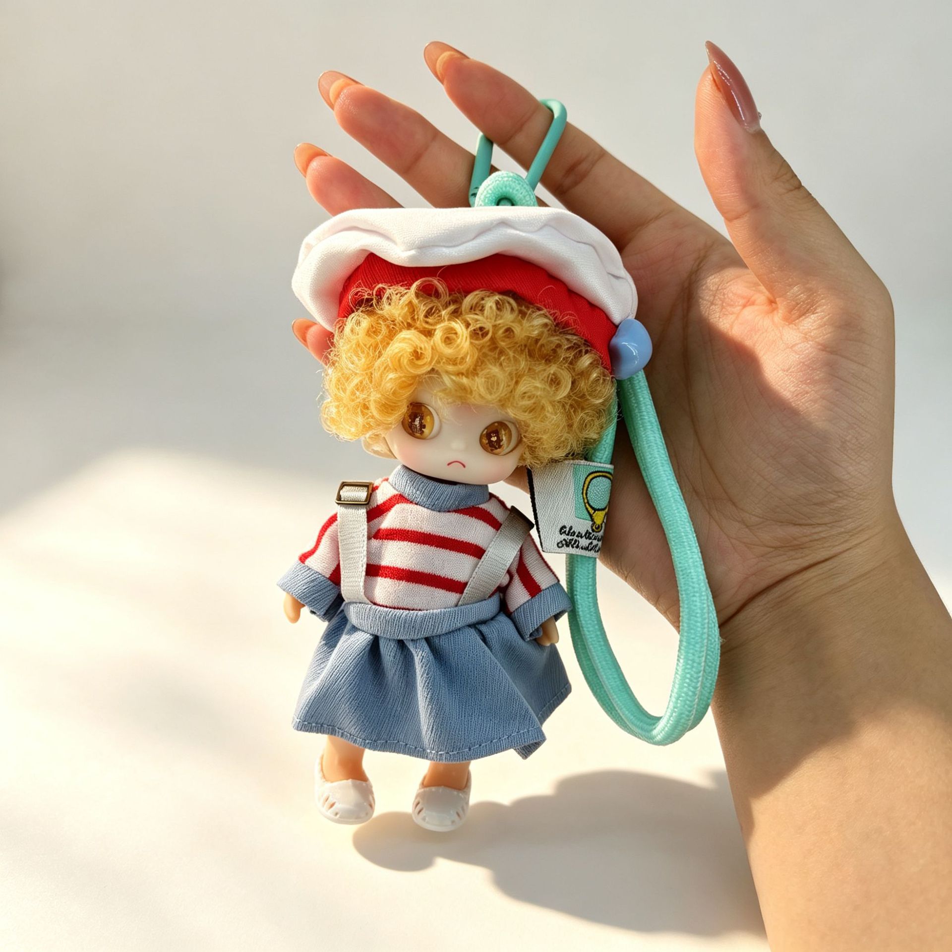 Костюм для куклы 14 см, Серое платье с красной полоской, наряд с головным убором, одежда для куклы-модели