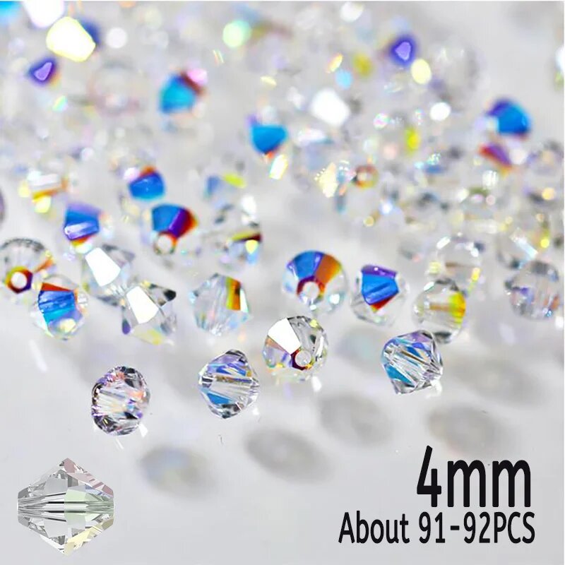 Прозрачные стеклянные бусины AB биконус 3-8 мм 4mm About91-92pcs