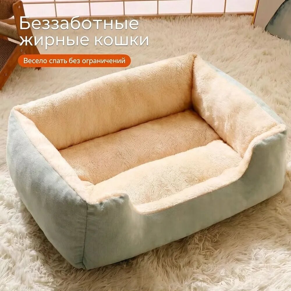 Лежанка для кошек и собак мягкая уютная, 50х40х15 см, теплая зимняя подушка из плюша, удобная лежанка для домашних животных, серый цвет, прочная и комфортная