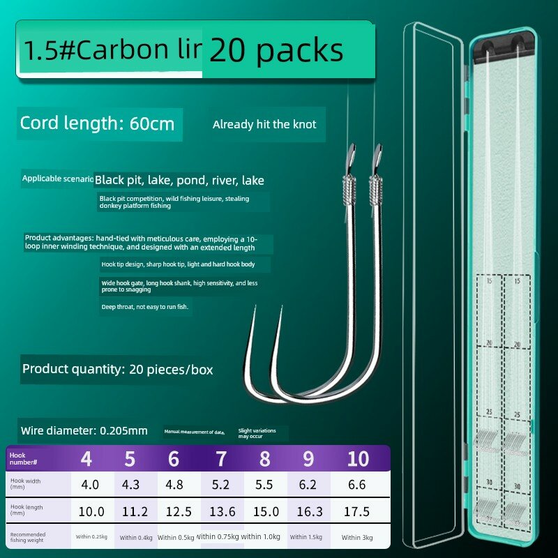 Леска-лидер Carbon 9-размер, 1.5 стрейн, длина 60 см, упаковка 20 шт. для рыбалки на тилапию