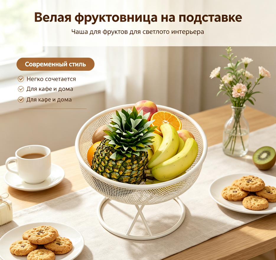 Высокая сетчатая фруктовая ваза, декоративная корзина для хранения закусок, подходящая журнального столика в гостиной.