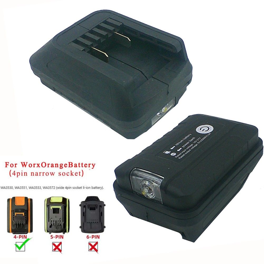 Адаптер 20В с USB и фонарем для Worx WA3530/WA3551/WA3553