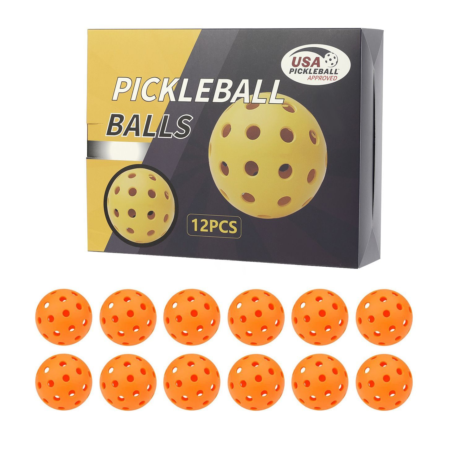 Мячи для пиклбола сертифицированные USA Pickleball, набор 12 штук, для открытых площадок