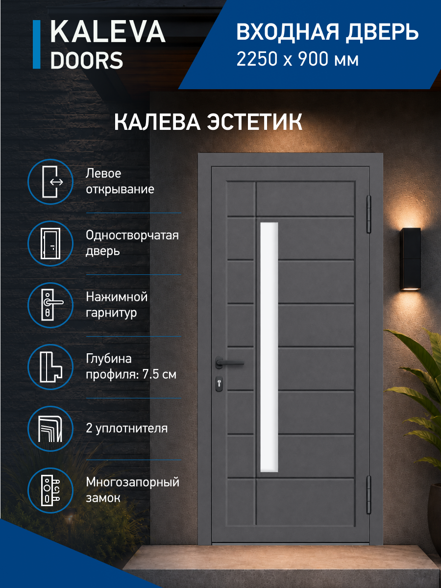 Входная дверь в дом 225x90 правая антрацит теплая панель со стеклянной вставкой Алюминий