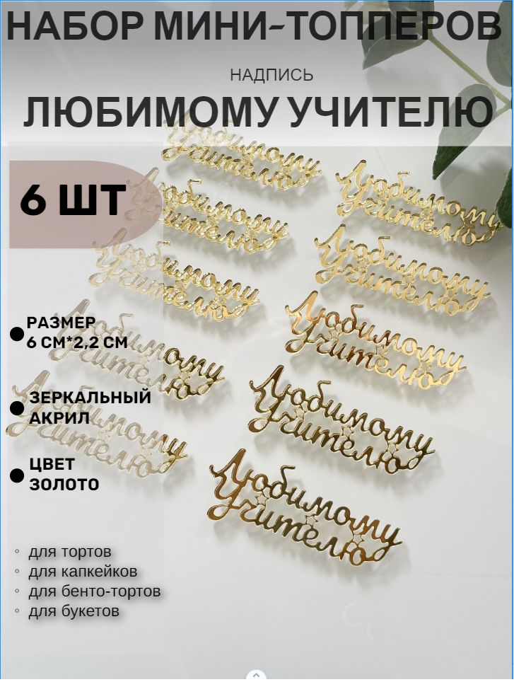 Топпер Любимому Учителю из акрила 6 шт