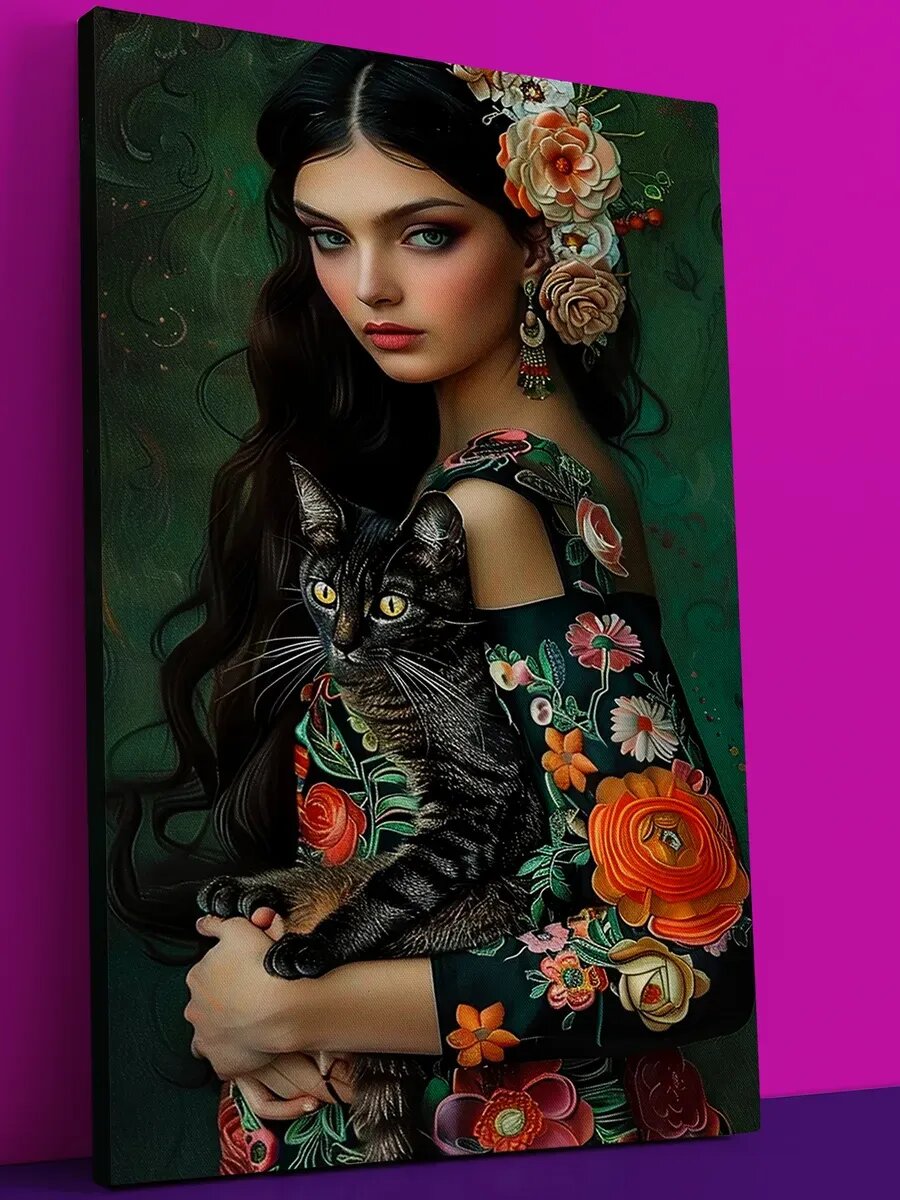 Картина 30х40 Девушка с кошкой