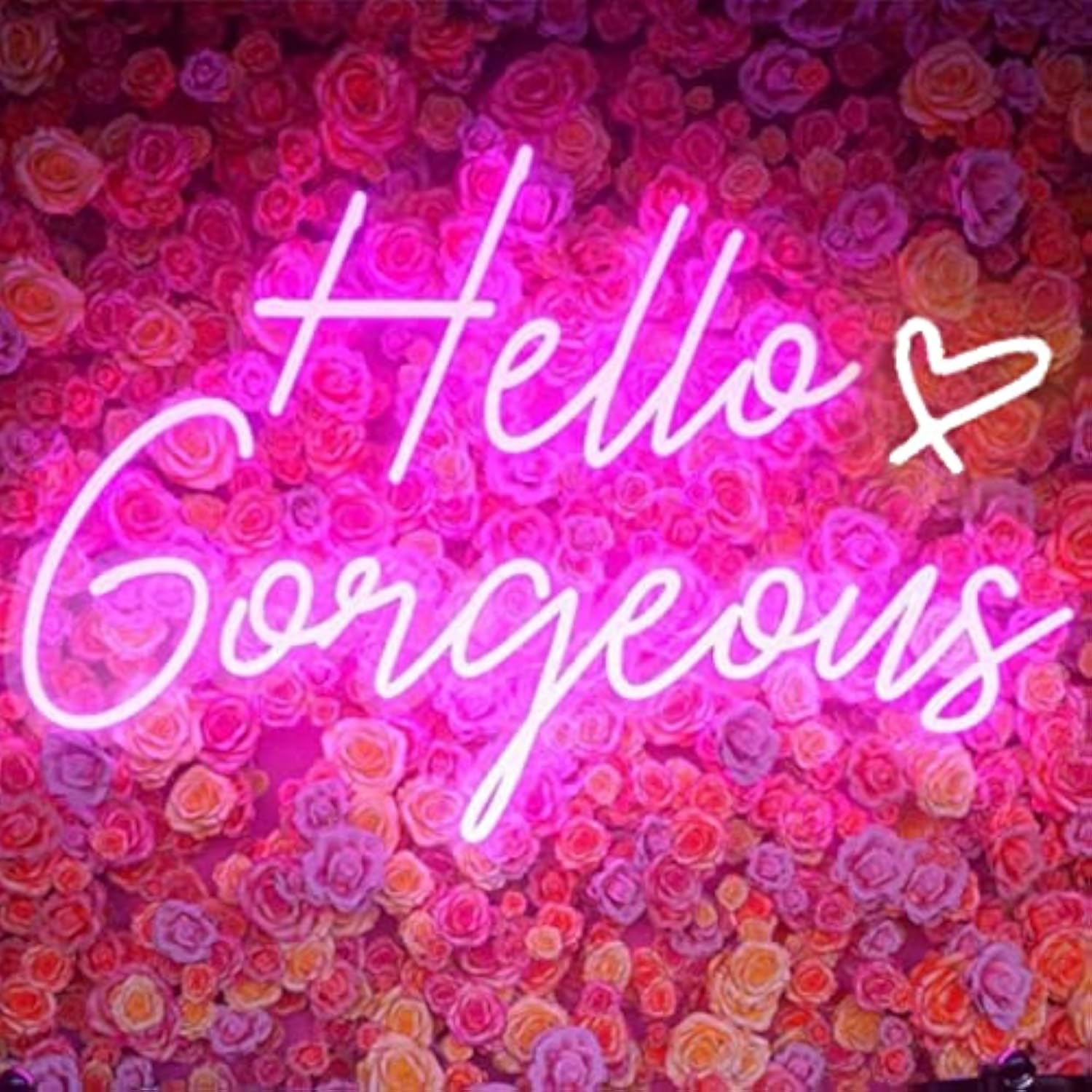 Неоновая вывеска LED надпись Hello Gorgeous с сердечком, на акриловой основе, питание USB, розовое свечение, настенный декор спальни, оригинальный подарок