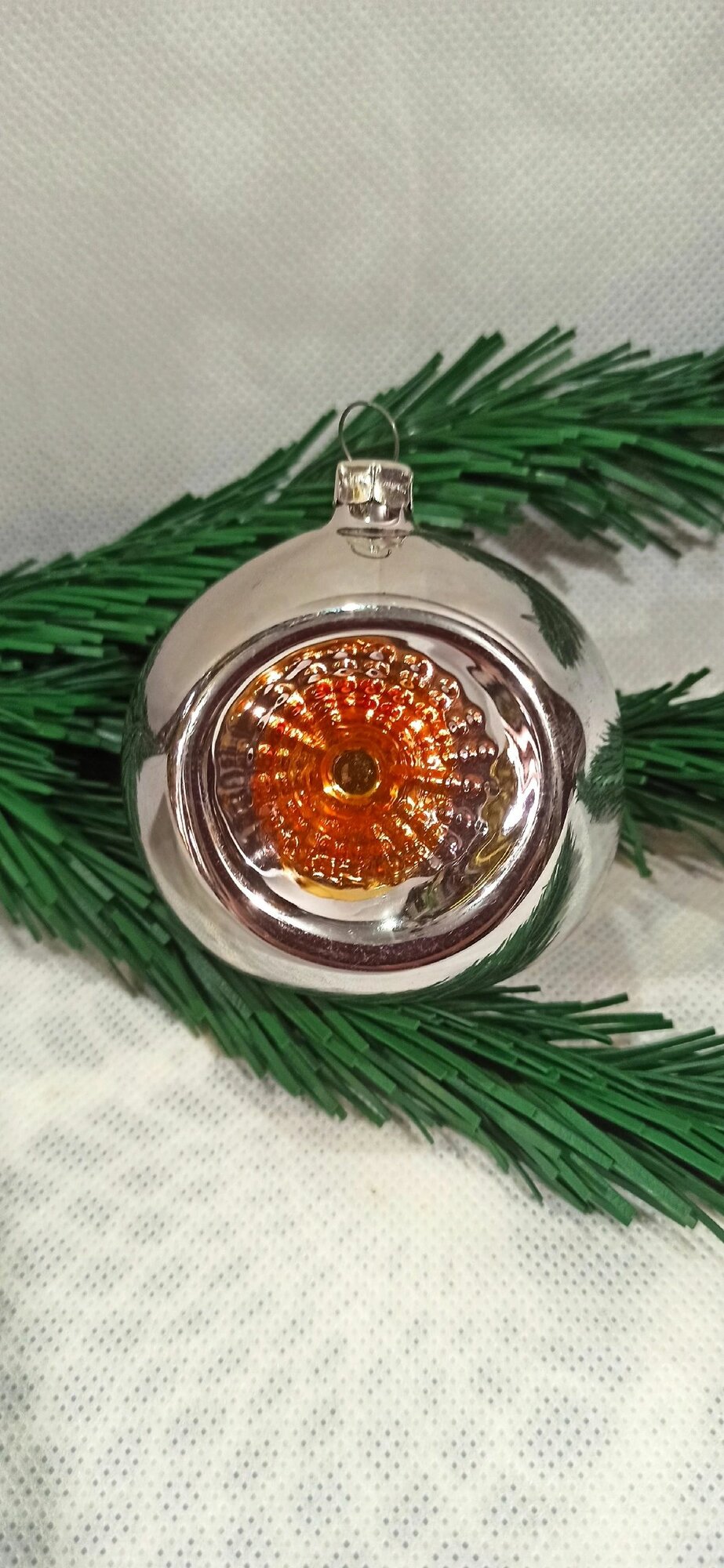 Винтажная советская подвесная елочная игрушка прожектор, стекло, СССР