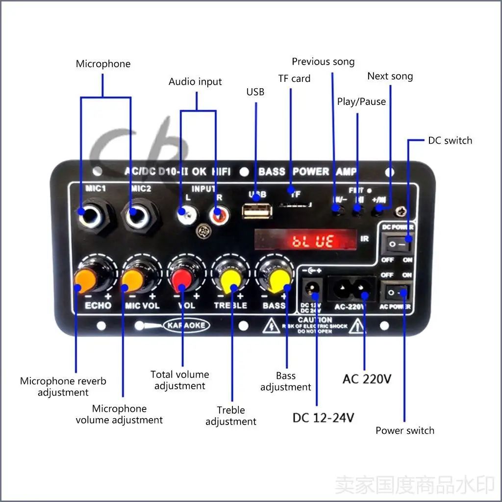 D10-II Bluetooth усилитель платы AUX TF Card USB 30-120 Вт для 4 Ом 40 Вт динамик 110V 220V 12V 24V