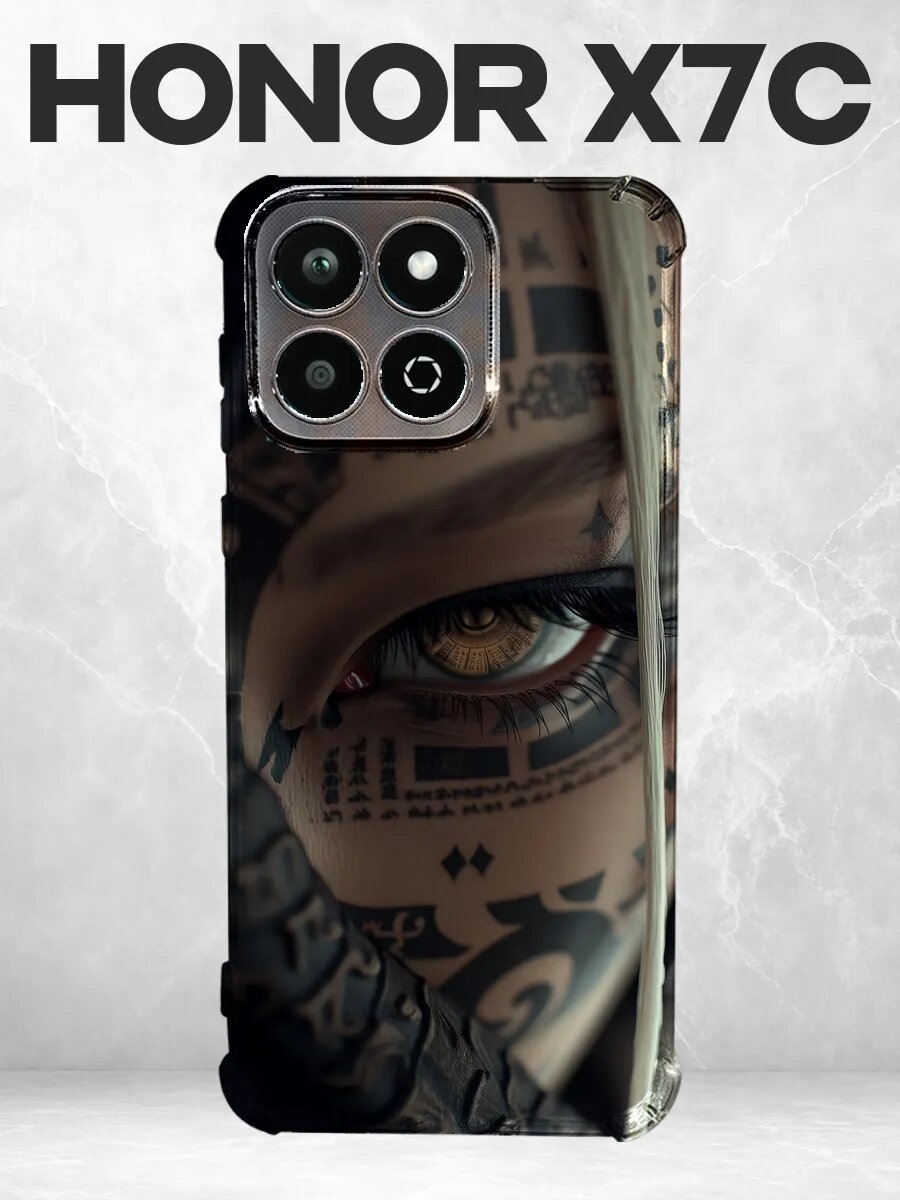 Чехол на Honor X7C с принтом Девушка с татуировками на лице