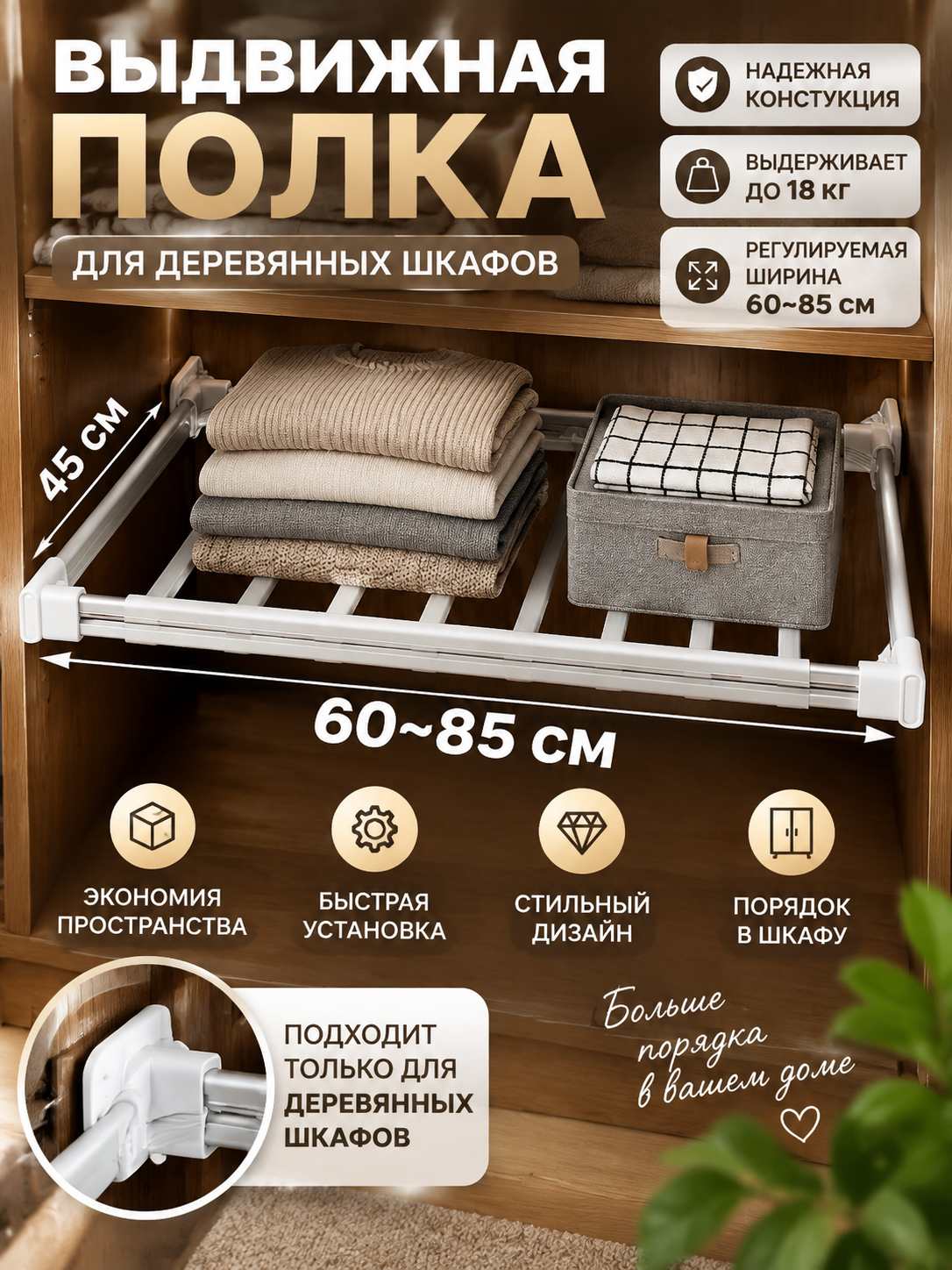 Брючница выдвижная в шкаф, вешалка для брюк телескопическая, органайзер для хранения одежды и экономии места