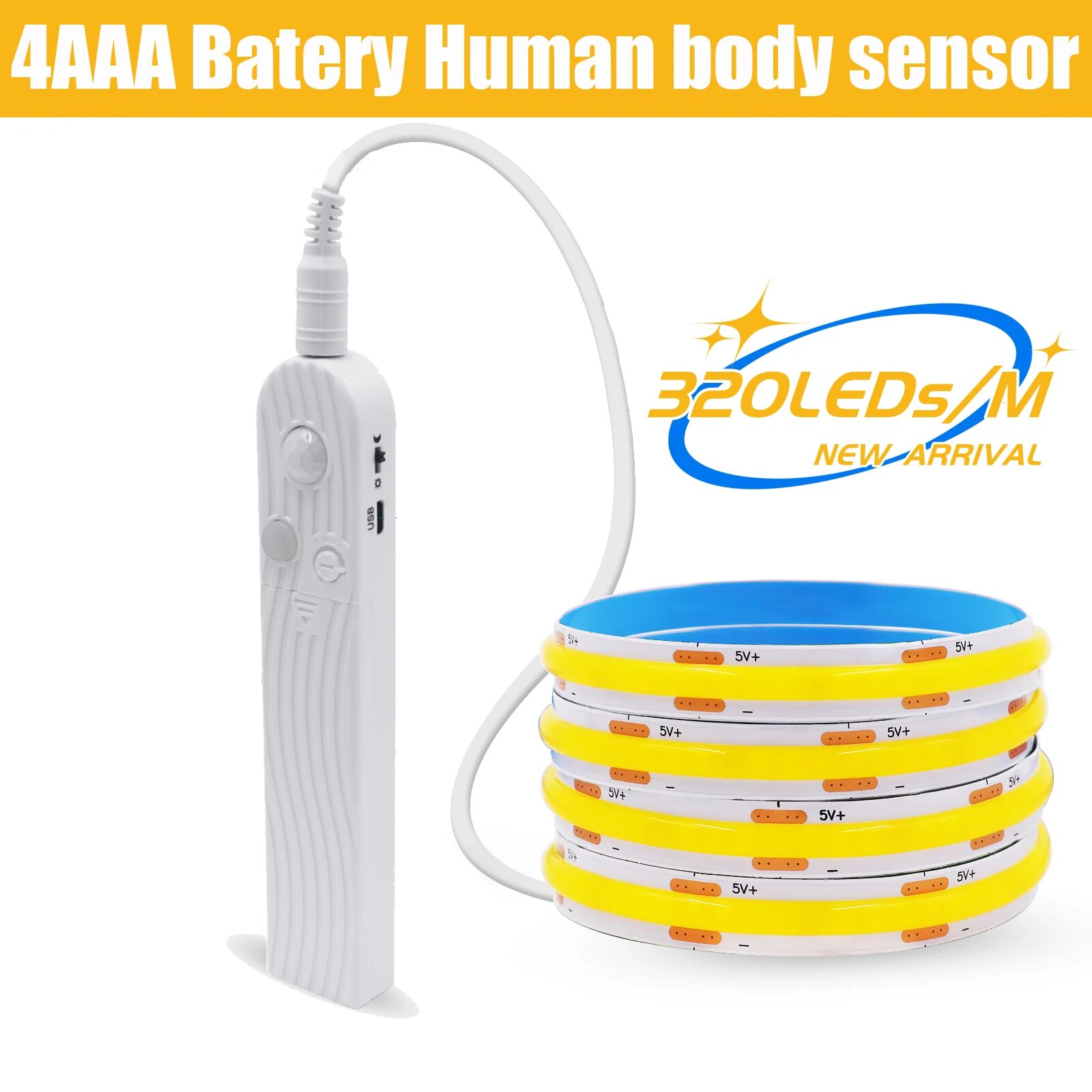 GAHADA Гибкая светодиодная лента с датчиком движения 320 Battery box sensor, warm white, 5M