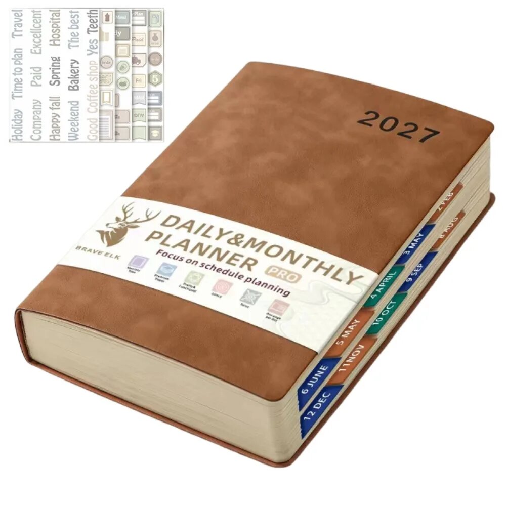 Планировщик 2027 года из кожи, A5 Бежевый, Brown with Sticker