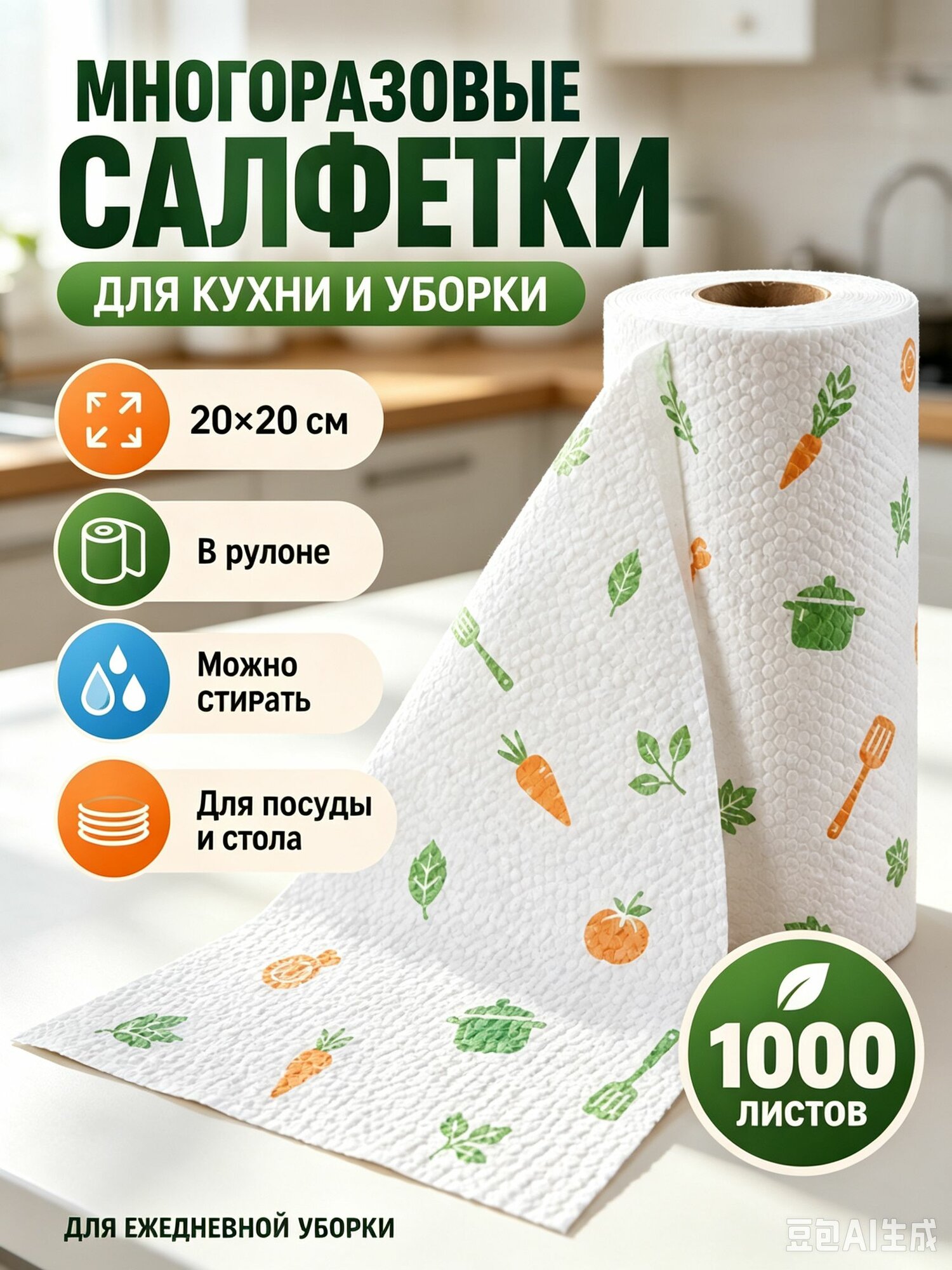 Салфетки для уборки, Многоцветный, 20×20 см, 1000 шт, Артикул: 5709056597