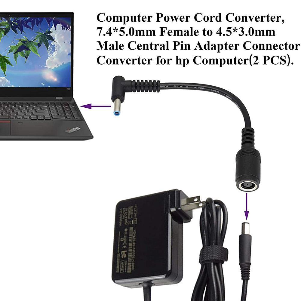 Кабель-переходник для ноутбуков HP и Dell, 7,4х5,0 на 4,5х3,0 мм, угловой, 13 см, черный