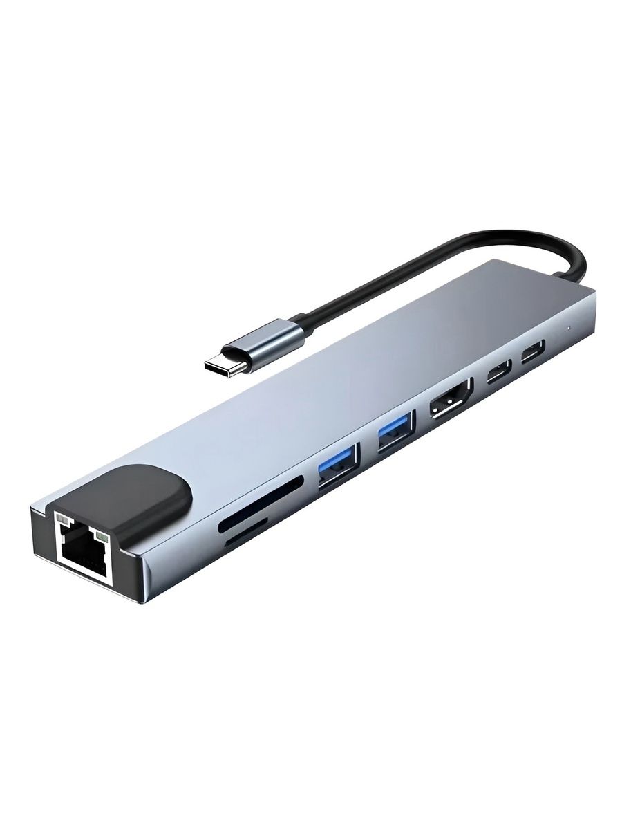 USB Type-C-ХАБ разветвитель 8 портов под различные устройства для ноутбука, HDMI 4K, док-станция с поддержкой PD, SD, TF, RJ45 100 Мбит/с, Концентратор