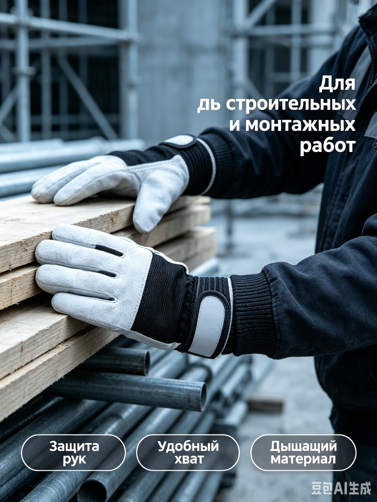 Перчатки рабочие защитные из козьей кожи на резинке Veles размер 9