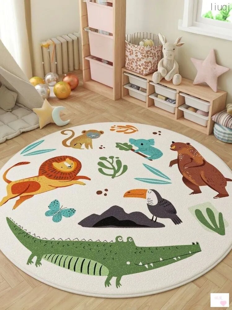 Коврик для детской 80x80 см животные белый, зеленый