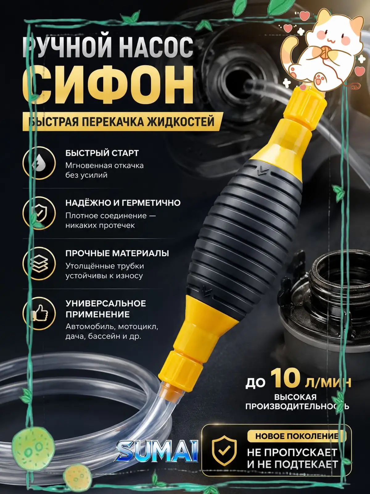 Качественный шланг для перекачки бензина, оснащенный грушей, длиной 2 метра, применяется при перемещении топлива и жидкостей.