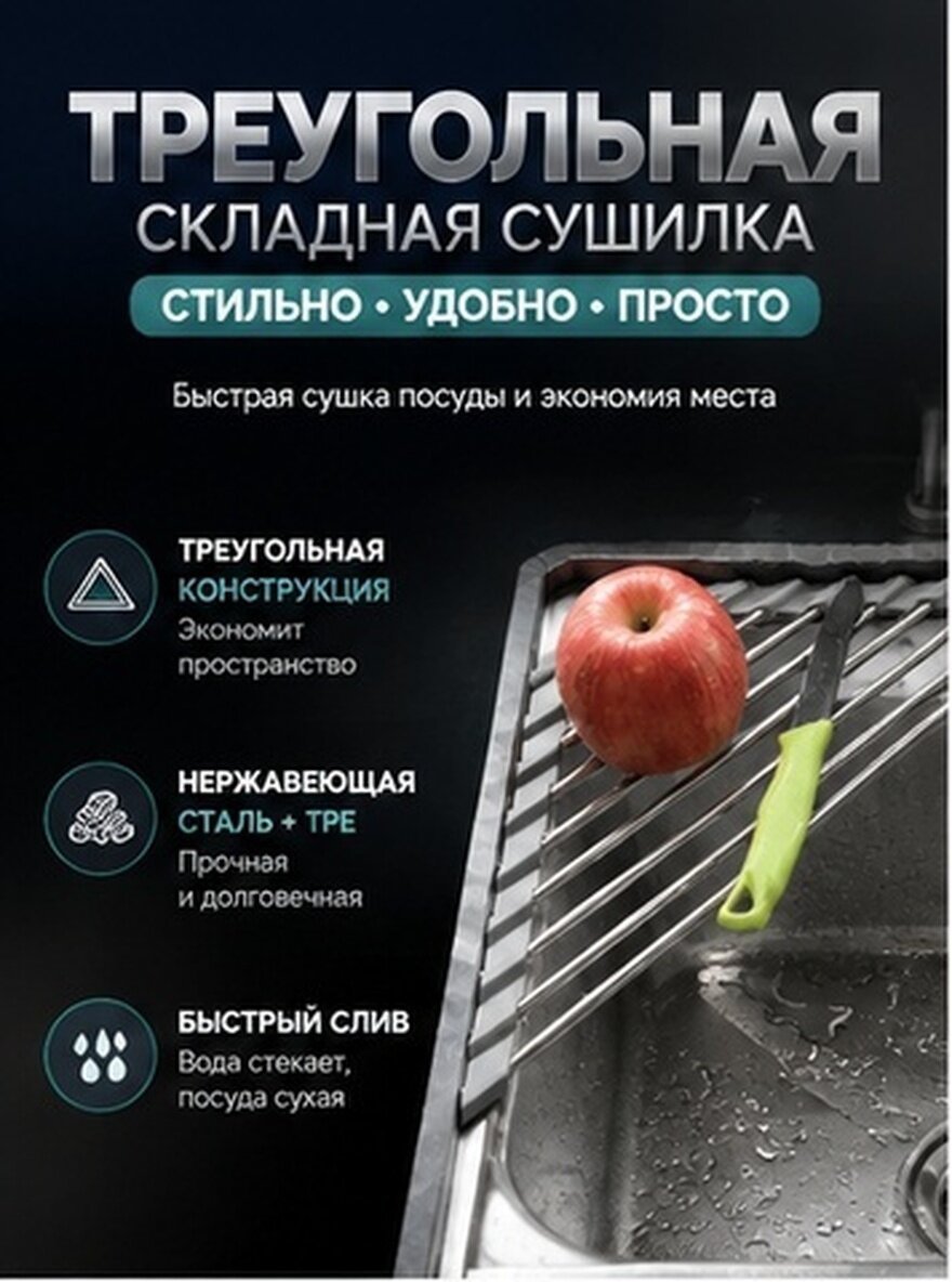 Треугольная Сушилка Для Посуды Угловая Стальная И Tpe 41x22.7Cм Быстрый Отток Воды 1Шт