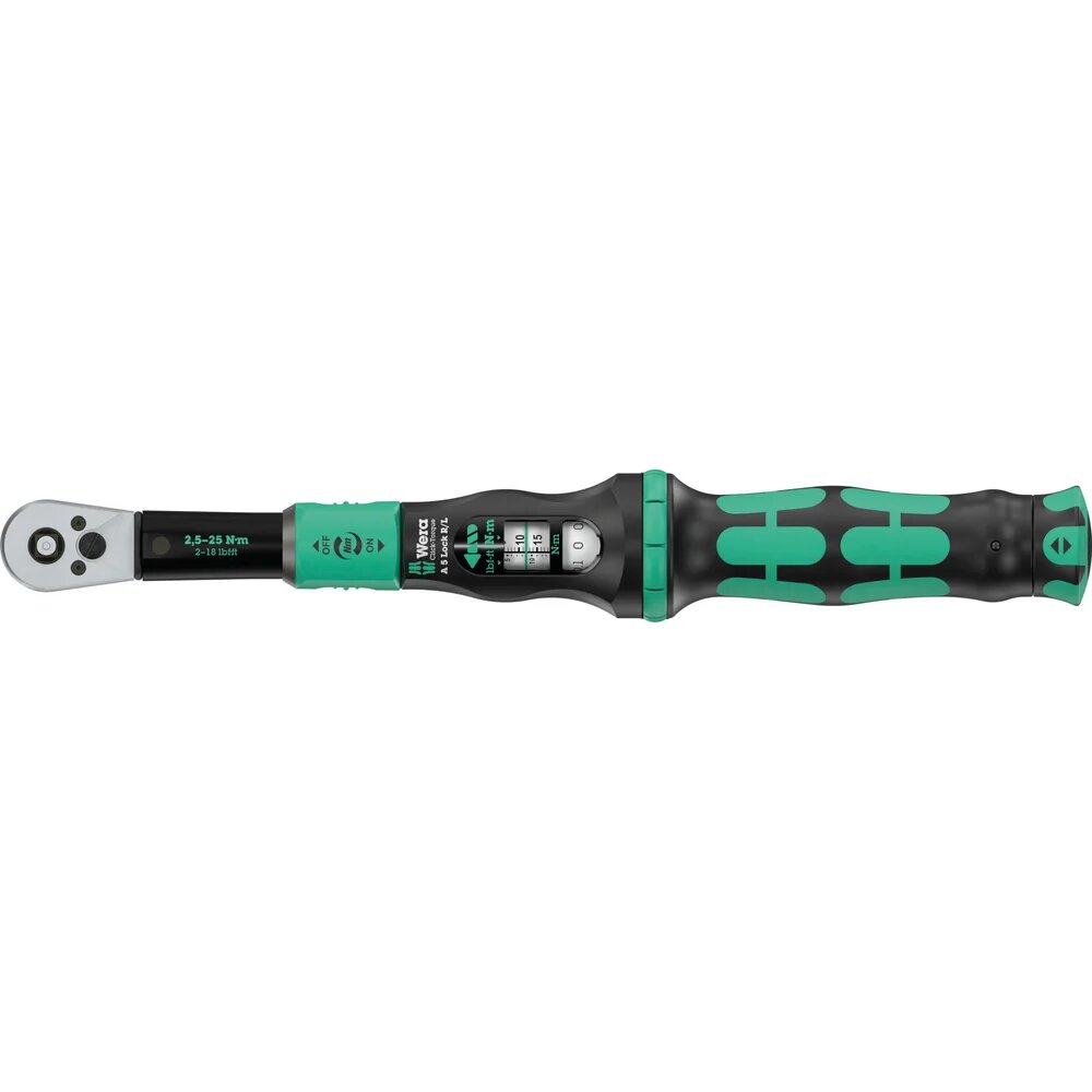 WERA Динамометрический ключ Lock A 5 R/L серии Click-Torque, регулируемый, функция отключения затяжки Torque Lock, посадочное гнездо 1/4, для правой и левой затяжки, 2,5-25 Нм WE-075693