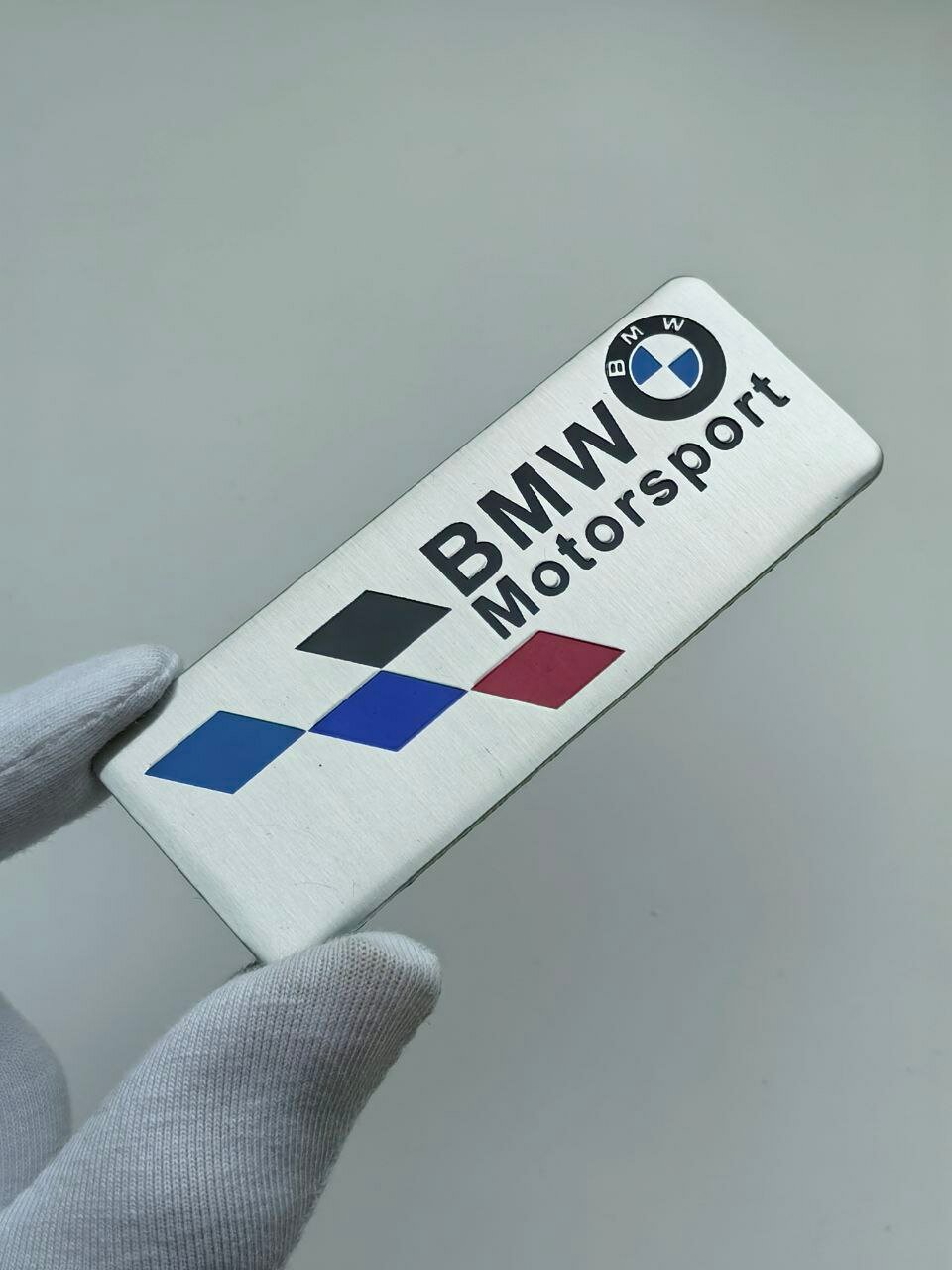 Алюминиевая наклейка 80*30 мм. BMW Motorsport Мотоспорт эмблема наклейка на авто БМВ 1 шт.